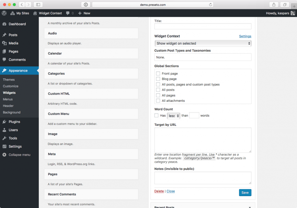 Widget Context — Show And Hide Widgets In Wordpress 6373